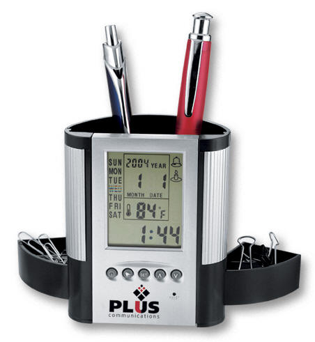 LOGO premiums .com - Multi Function Desk Clock Calendar Organizer